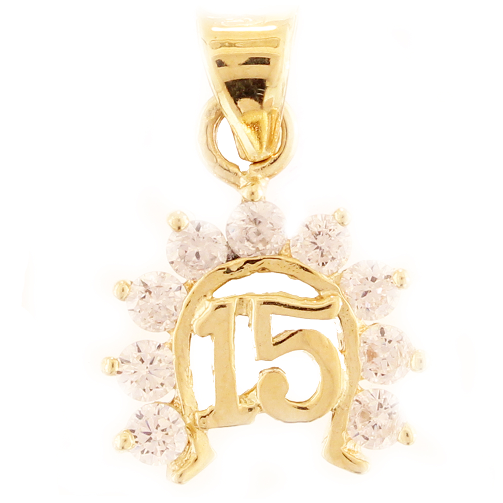 15 Years White CZ Charm 14K – Mayas Gold